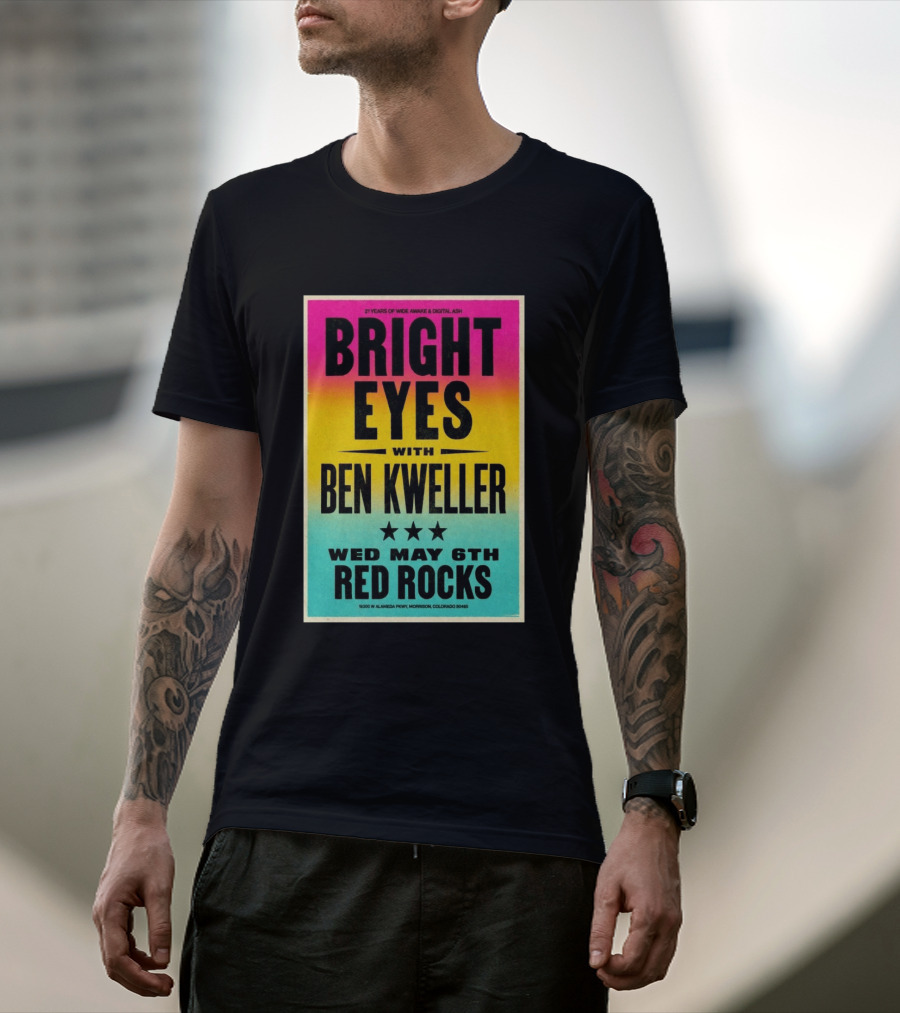 Bright Eyes Ben Kweller Red Rocks May 6 Morrison CO 21 Years Of Wide Awake Digital Ash T-Shirt