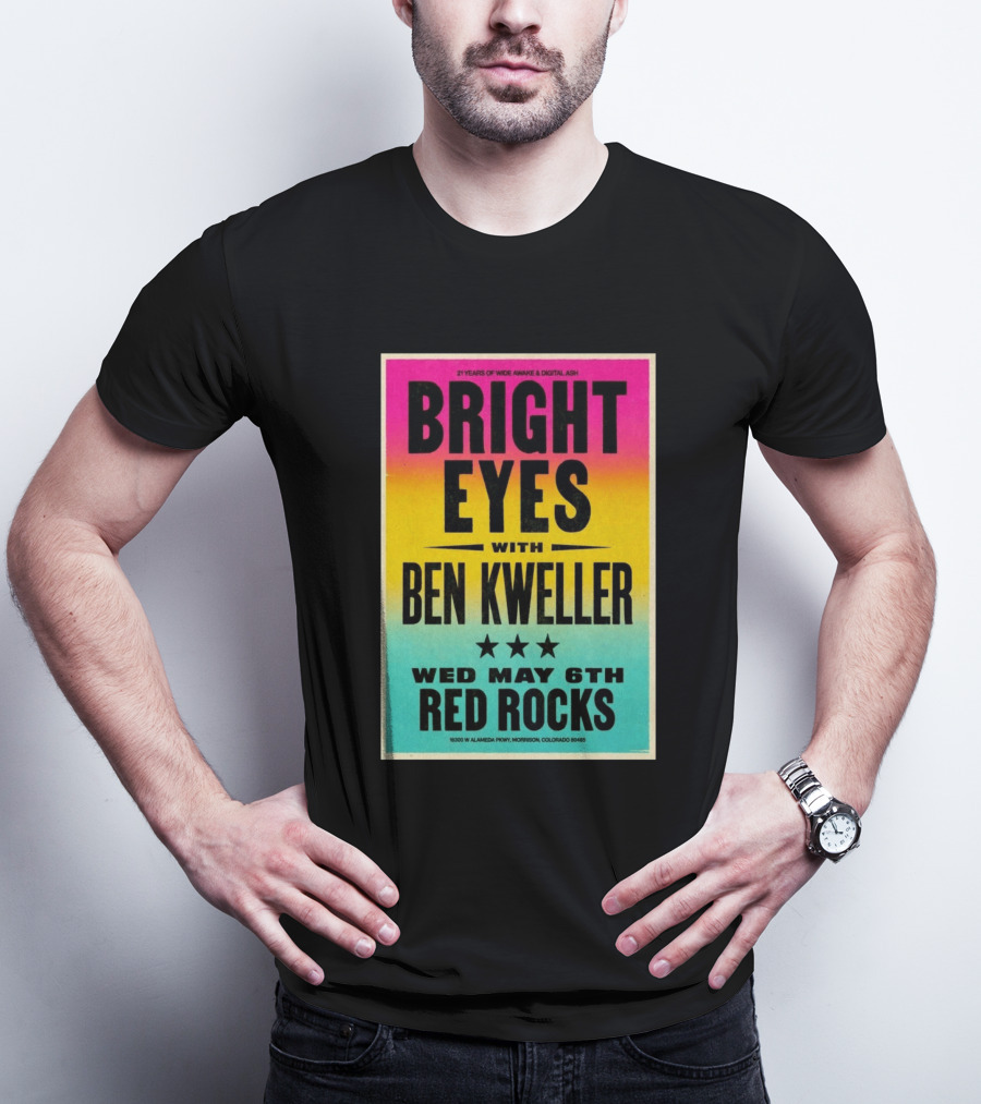 Bright Eyes Ben Kweller Red Rocks May 6 Morrison CO 21 Years Of Wide Awake Digital Ash T-Shirt