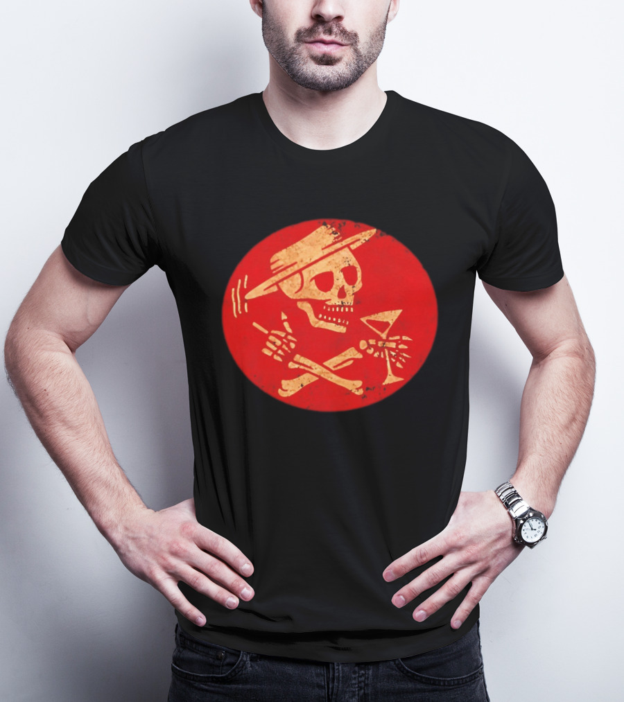 Social Distortion Skeleton Icon With Martini And Fedora In Red Circle T-Shirt