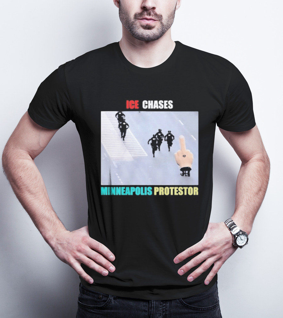 ICE Chases Minneapolis Protestor Middle Finger Gesture T-Shirt