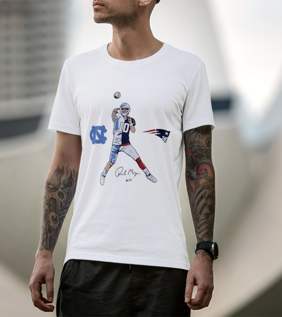 North Carolina Tar Heels New England Patriots Drake Maye Quarterback Split Jersey T-Shirt