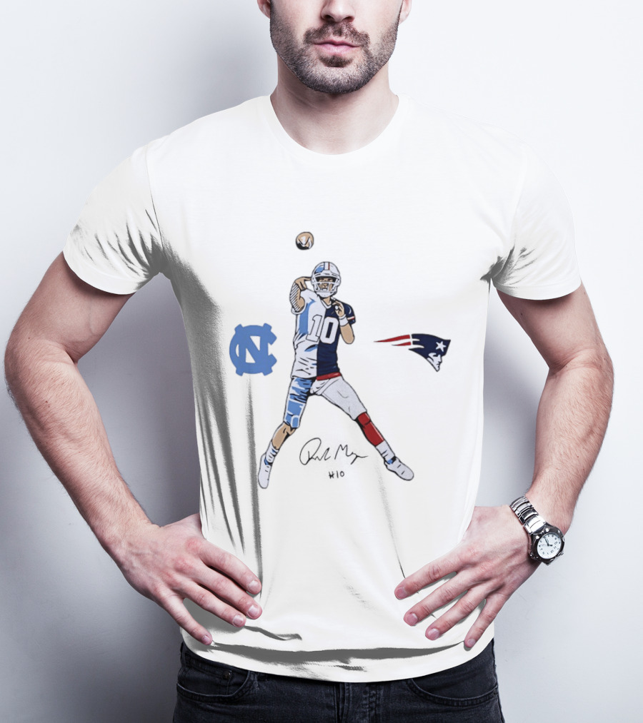 North Carolina Tar Heels New England Patriots Drake Maye Quarterback Split Jersey T-Shirt