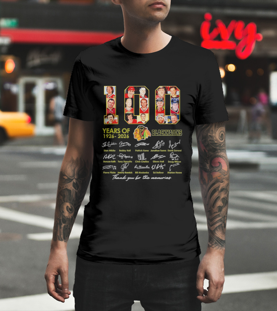 Chicago Blackhawks 100 Years 1926 2026 Thank You For The Memories Signatures T-Shirt