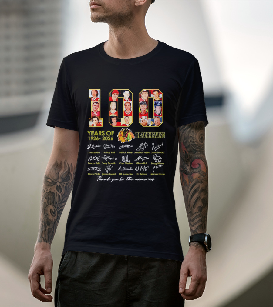 Chicago Blackhawks 100 Years 1926 2026 Thank You For The Memories Signatures T-Shirt