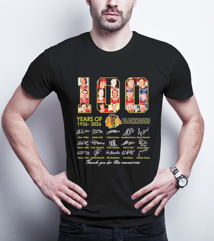 Chicago Blackhawks 100 Years 1926 2026 Thank You For The Memories Signatures T-Shirt