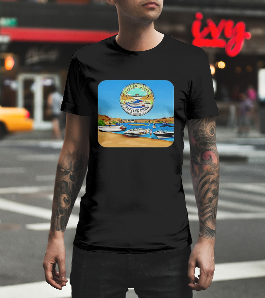 Lake And River Boating Crew With Boats Jet Ski E Foil Adventure Scene T-Shirt