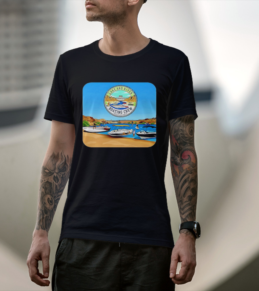 Lake And River Boating Crew With Boats Jet Ski E Foil Adventure Scene T-Shirt