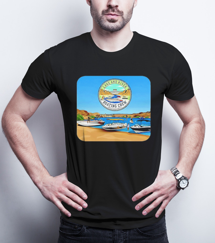 Lake And River Boating Crew With Boats Jet Ski E Foil Adventure Scene T-Shirt