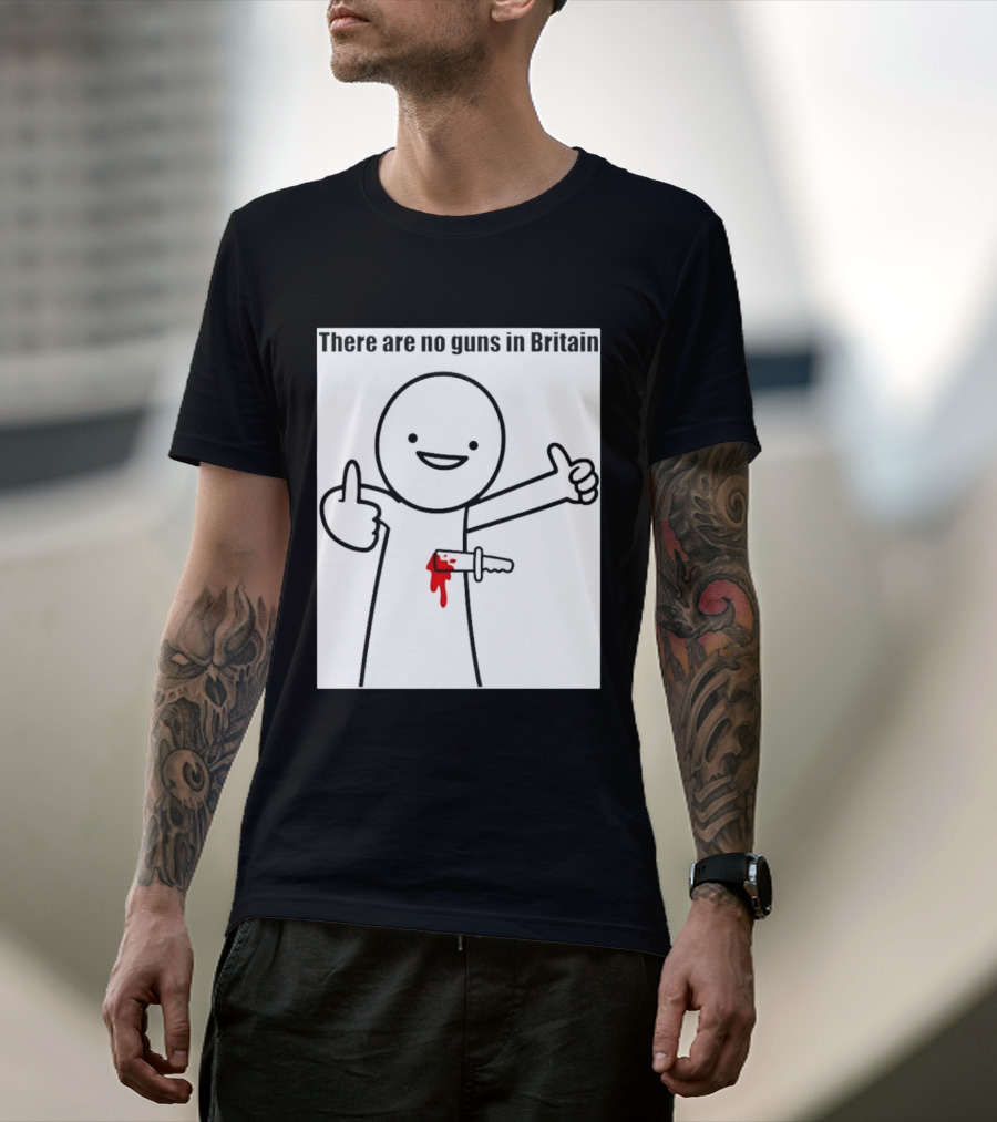 There Are No Guns In Britain Cartoon Knife Joke T-Shirt