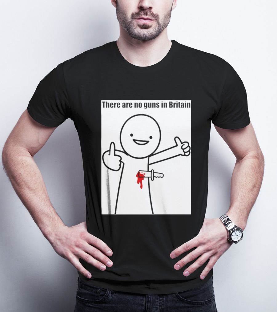 There Are No Guns In Britain Cartoon Knife Joke T-Shirt