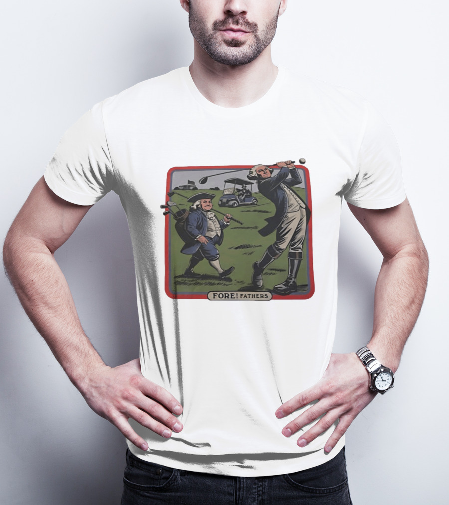 George Washington Benjamin Franklin Golf Cart Fore Fathers T-Shirt