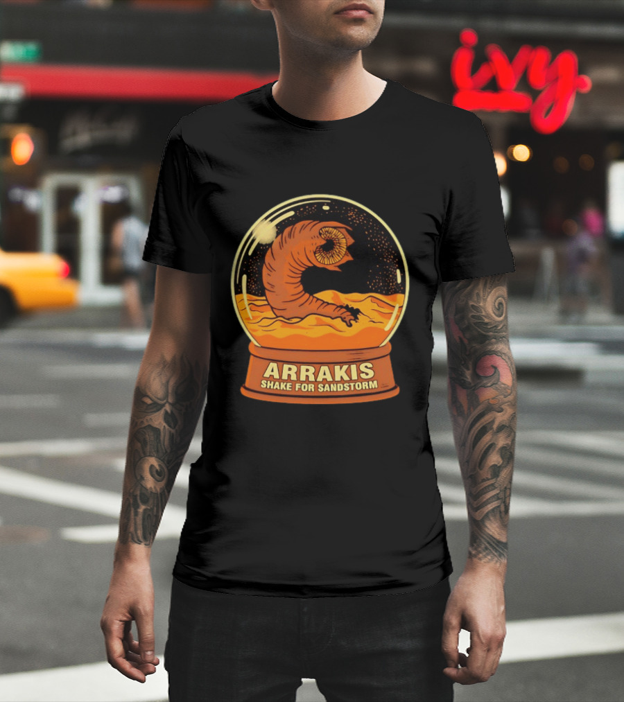 Arrakis Shake For Sandstorm Snow Globe Iconic Sandworm And Desert Scene T-Shirt
