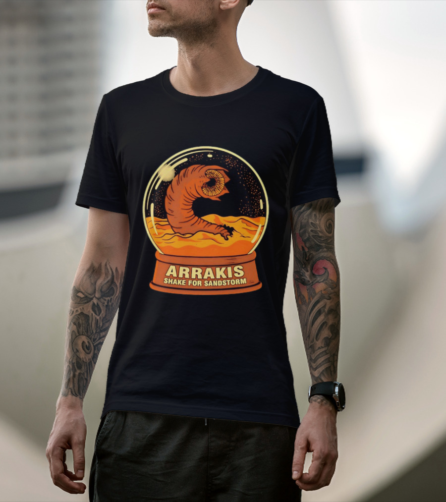 Arrakis Shake For Sandstorm Snow Globe Iconic Sandworm And Desert Scene T-Shirt