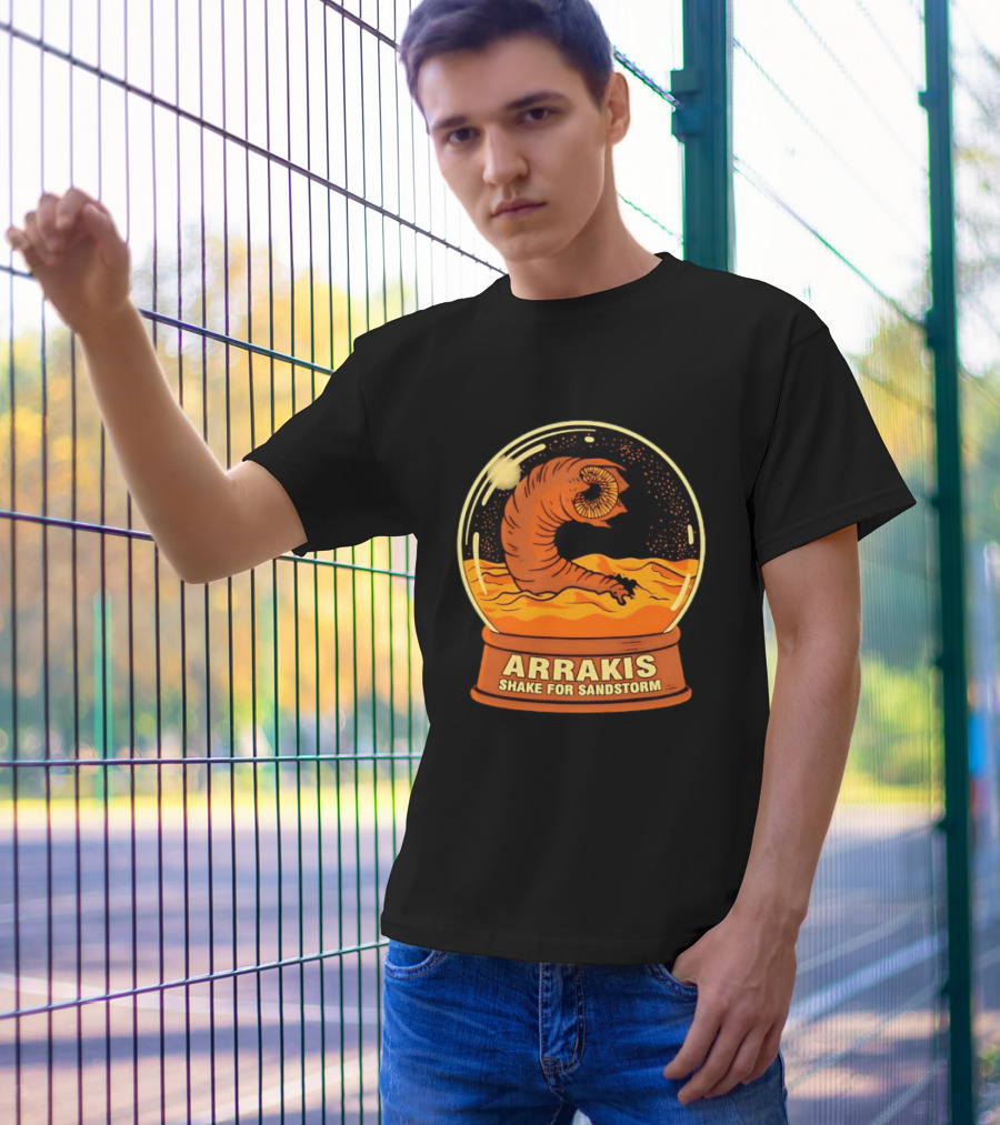Arrakis Shake For Sandstorm Snow Globe Iconic Sandworm And Desert Scene T-Shirt