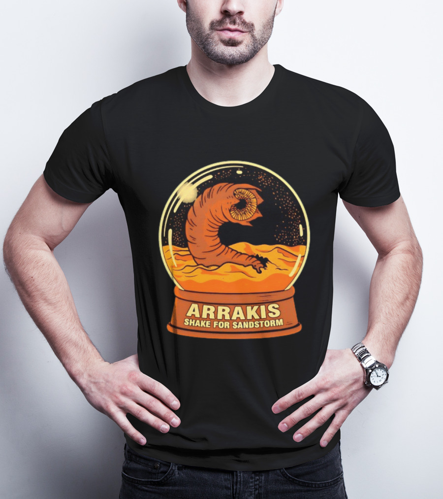 Arrakis Shake For Sandstorm Snow Globe Iconic Sandworm And Desert Scene T-Shirt