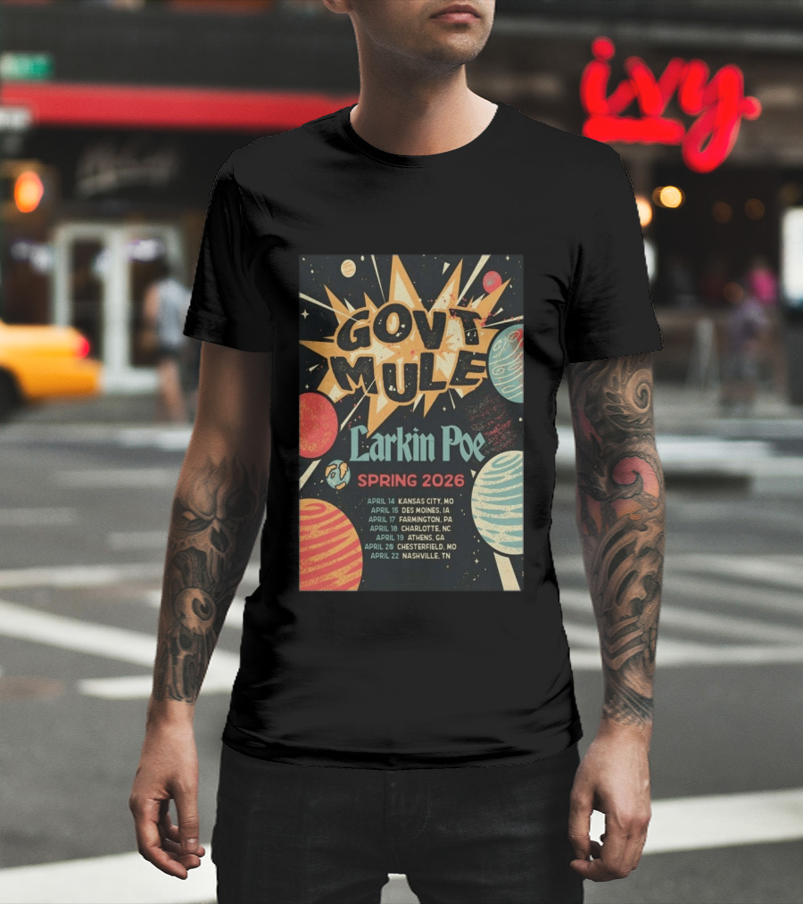 Gov't Mule Larkin Poe Spring 2026 Tour Dates Kansas City Des Moines Farmington Charlotte Athens Chesterfield Nashville T-Shirt