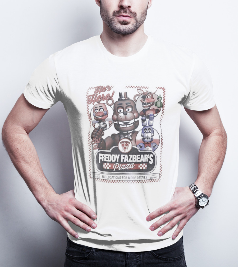 Five Nights At Freddy's He's Here Freddy Fazbear's Pizza Party T-Shirt