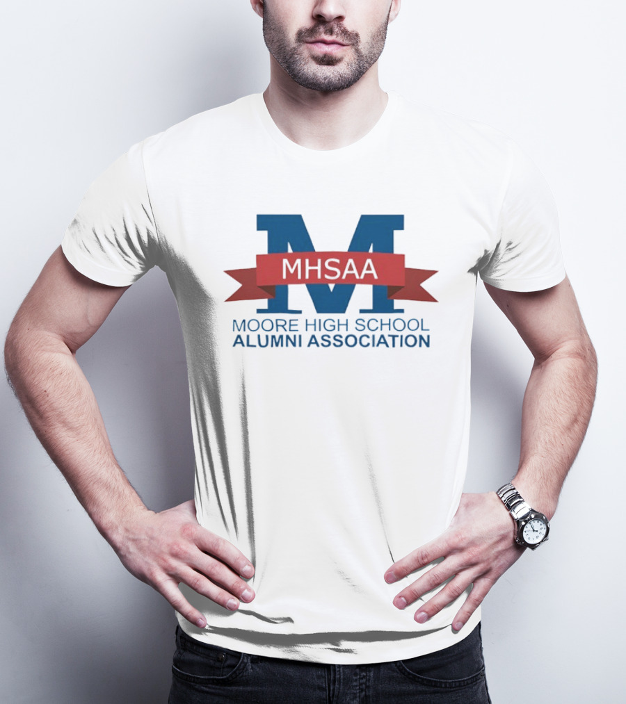 Moore High School Alumni Association MHSAA Red Ribbon Blue M T-Shirt
