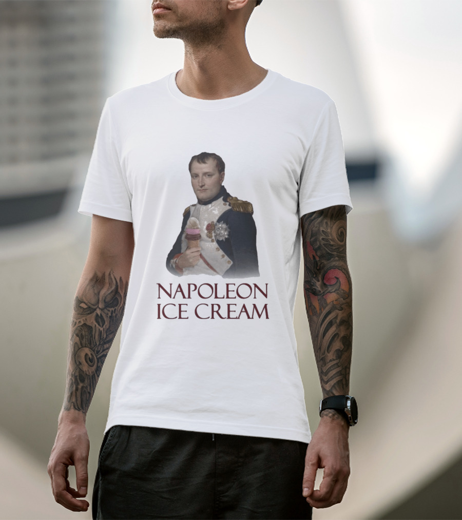 Napoleon Holding Neapolitan Ice Cream Cone Historical Mashup T-Shirt