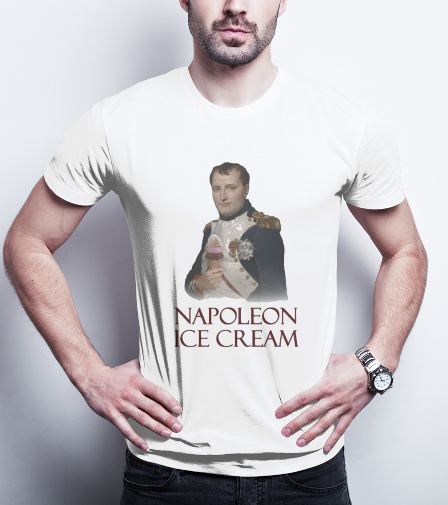 Napoleon Holding Neapolitan Ice Cream Cone Historical Mashup T-Shirt
