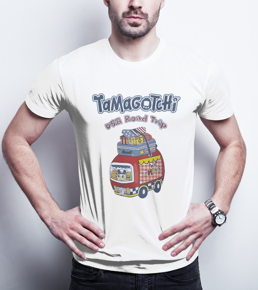 Tamagotchi USA Road Trip TMGC Adventure Van With Luggage And Flag T-Shirt