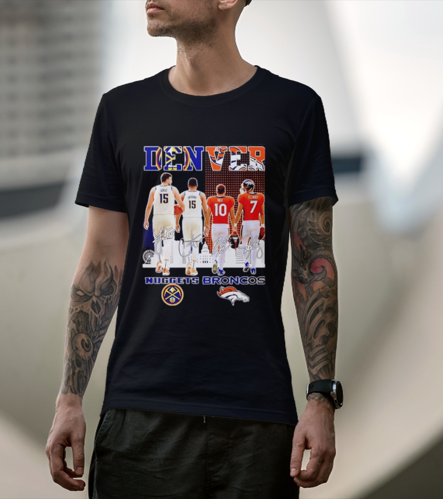 Denver Nuggets Broncos Jokic Anthony Nix Elway City Skyline Basketball Football T-Shirt