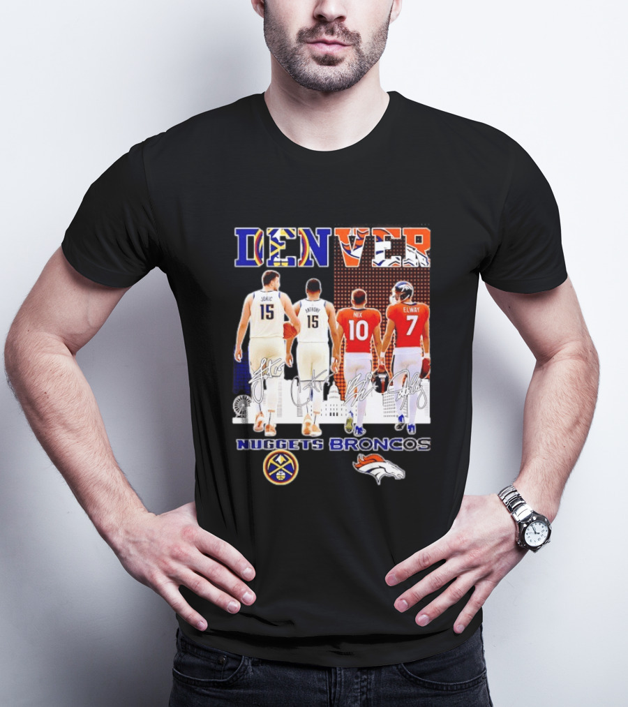 Denver Nuggets Broncos Jokic Anthony Nix Elway City Skyline Basketball Football T-Shirt