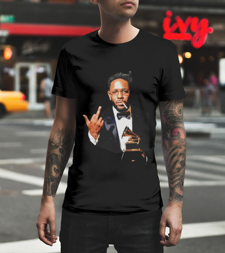 Kendrick Lamar Smoking Grammy Middle Finger Tuxedo T-Shirt