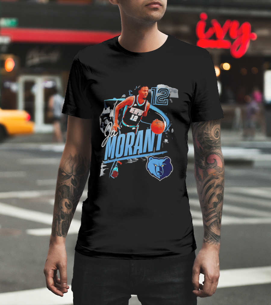 Ja Morant Memphis Grizzlies Number 12 Basketball Player Action T-Shirt