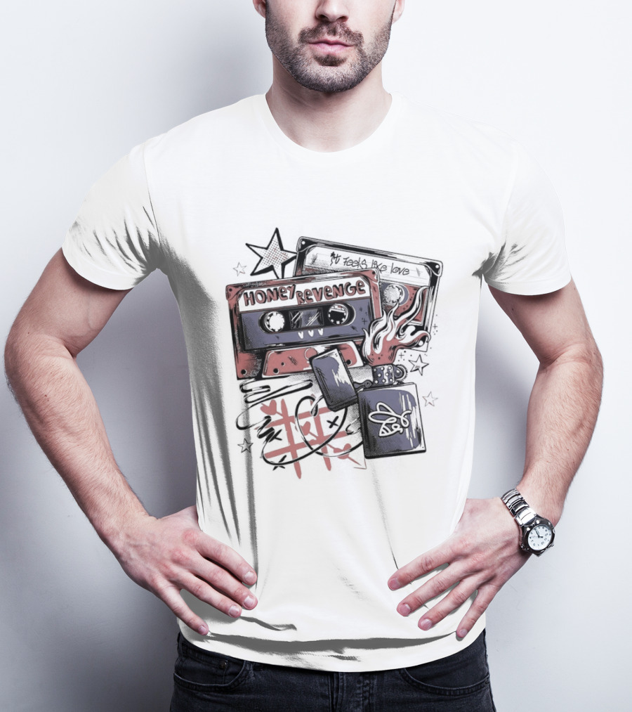Honey Revenge Mixtape Cassette Red Star Flame Dice Skull T-Shirt