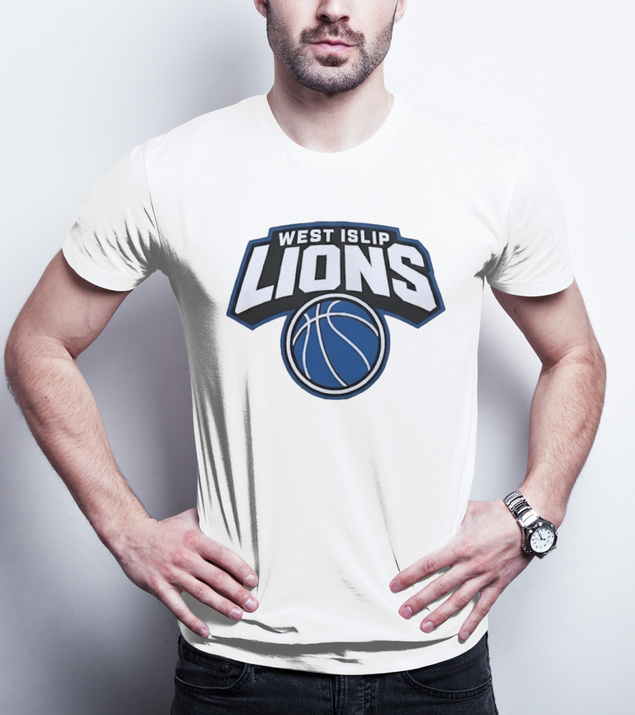 West Islip Lions Basketball Team Blue And White T-Shirt