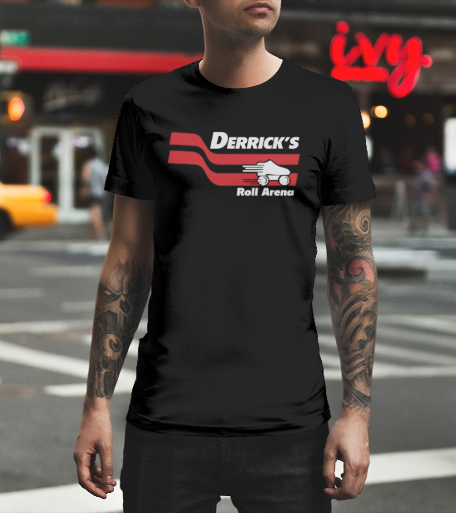 Derrick's Roll Arena Retro Skating Rink Neon Roller Skate T-Shirt
