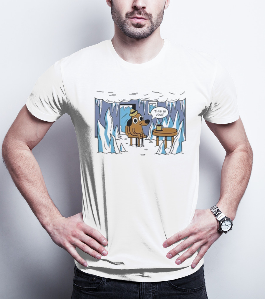 This Is Fine Dog Meme Frozen Everything Is Fine Ice Cave T-Shirt