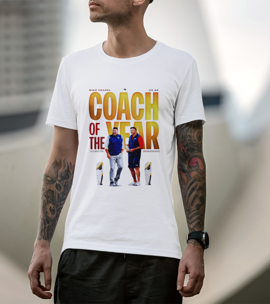 Mike Vrabel Coach Of The Year Highlight With Trophy T-Shirt