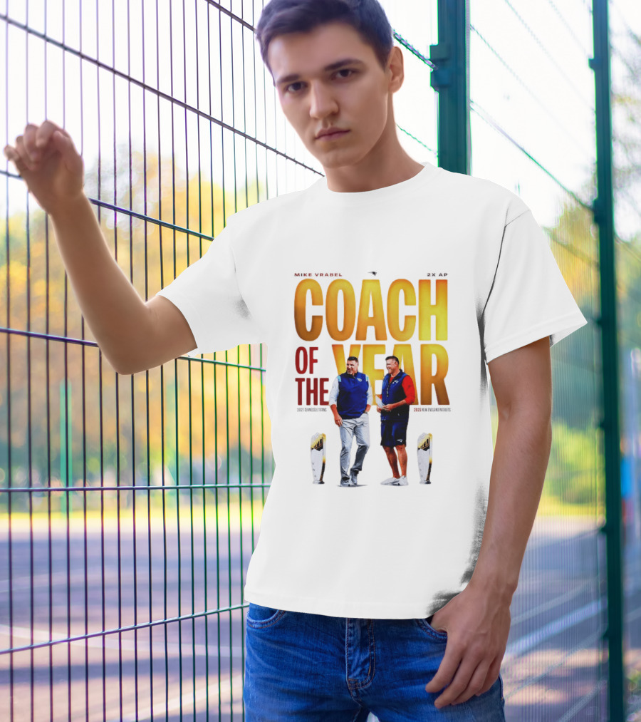 Mike Vrabel Coach Of The Year Highlight With Trophy T-Shirt