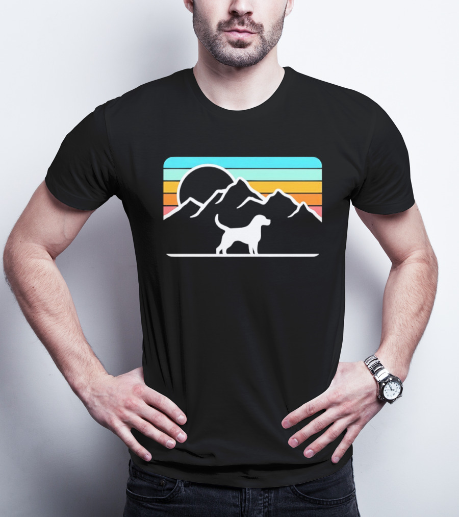 Dog With Mountain Retro Sunset T-Shirt