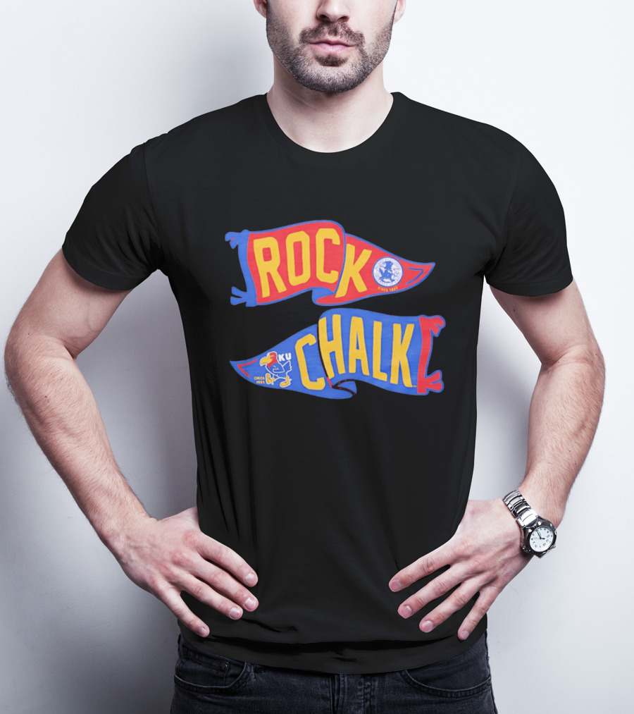 Rock Chalk KU Kansas Jayhawks Established Circa 1865 Pennant T-Shirt