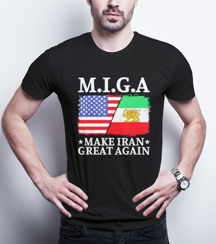 M.I.G.A Make Iran Great Again Half American Half Iranian Flags T-Shirt