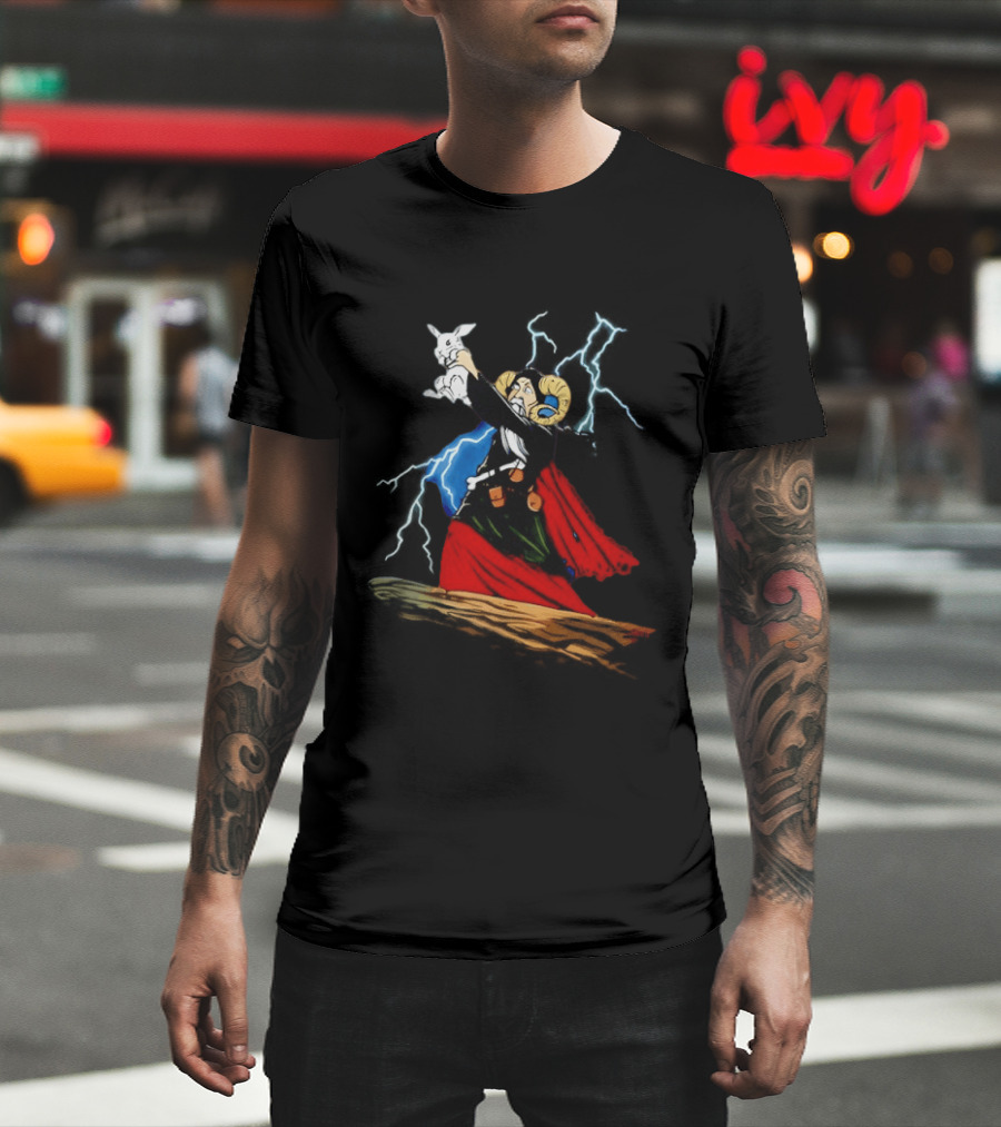Tim The Enchanter Monty Python Wizard Holding Killer Rabbit Iconic Movie Scene T-Shirt