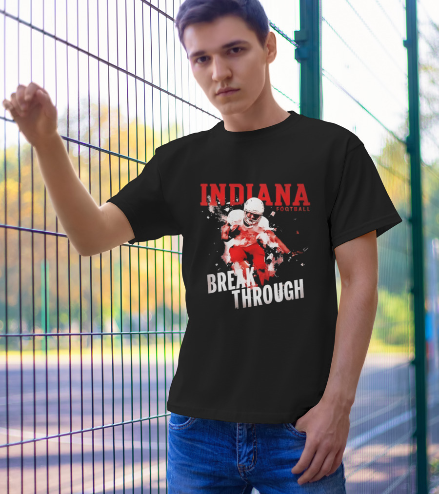 Indiana Hoosiers Football Break Through Bold Red Team Spirit T-Shirt