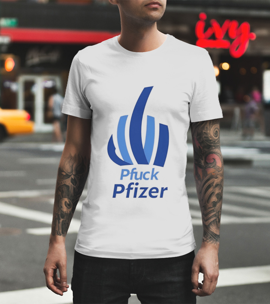 Pfuck Pfizer Middle Finger Symbol Bold Blue T-Shirt