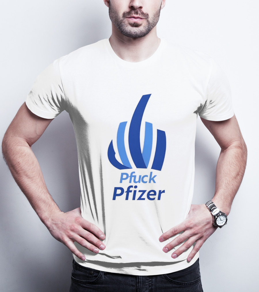 Pfuck Pfizer Middle Finger Symbol Bold Blue T-Shirt