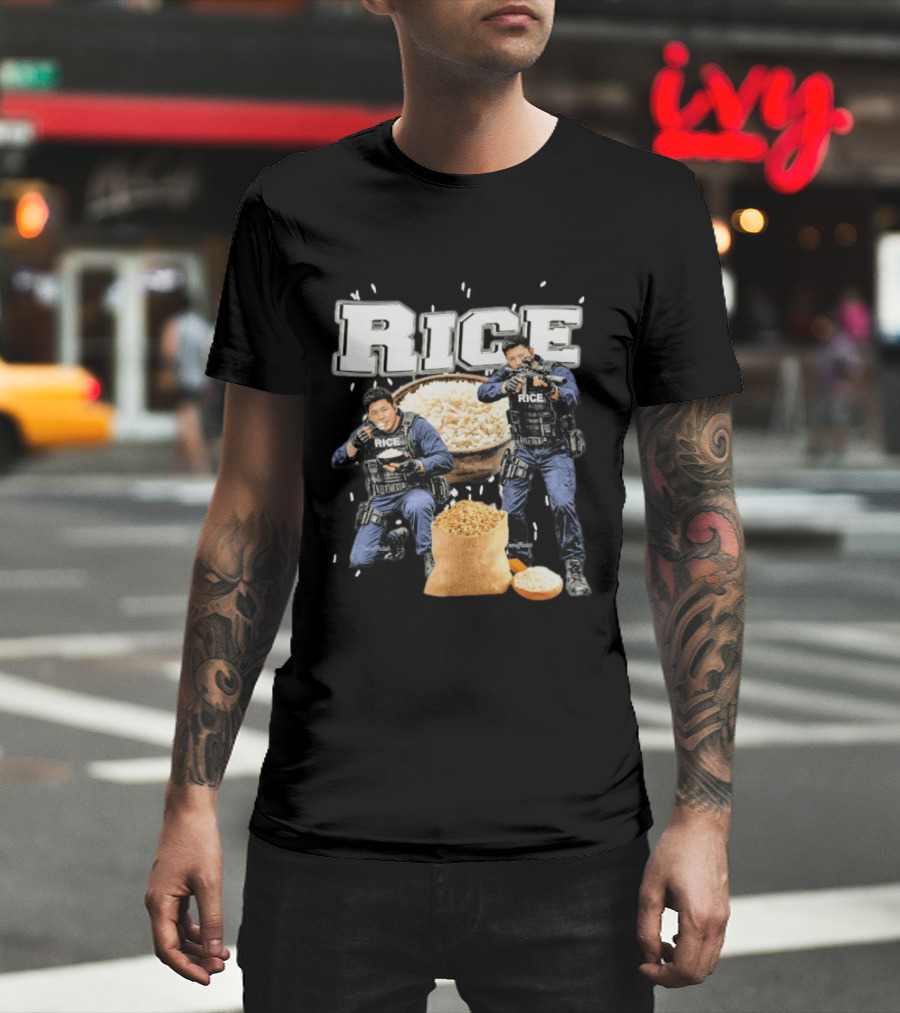 Rice Police Action Squad With Officers And Rice Bags T-Shirt