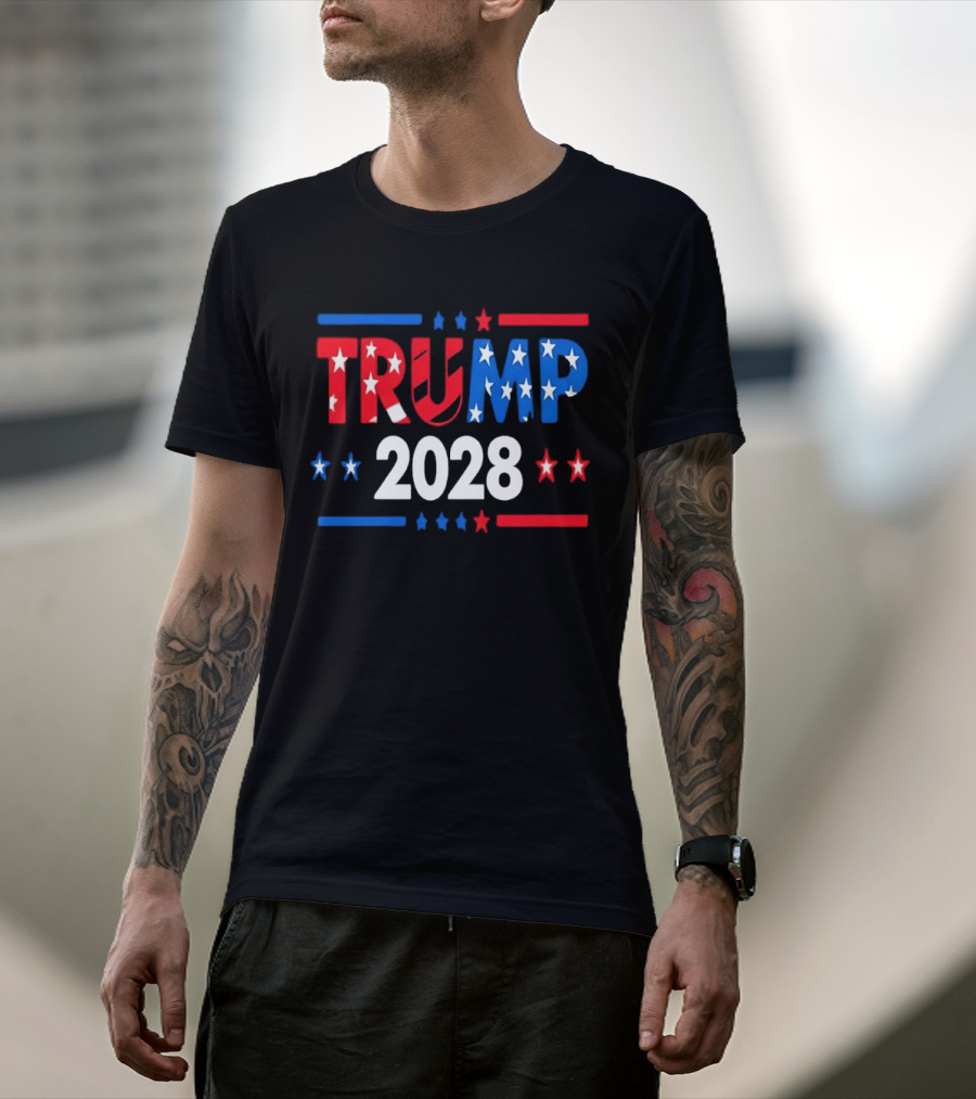 Trump 2028 Stars Stripes American Flag T-Shirt