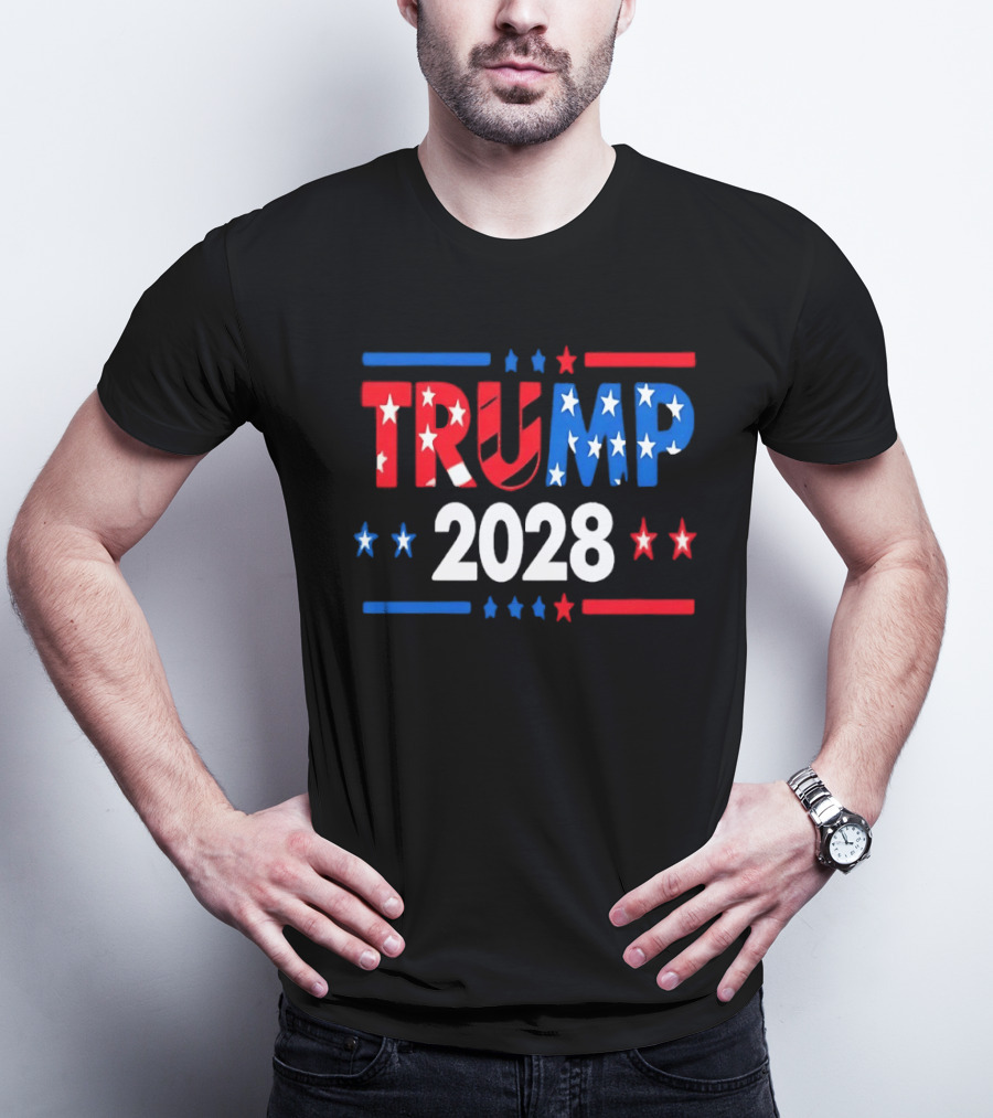Trump 2028 Stars Stripes American Flag T-Shirt