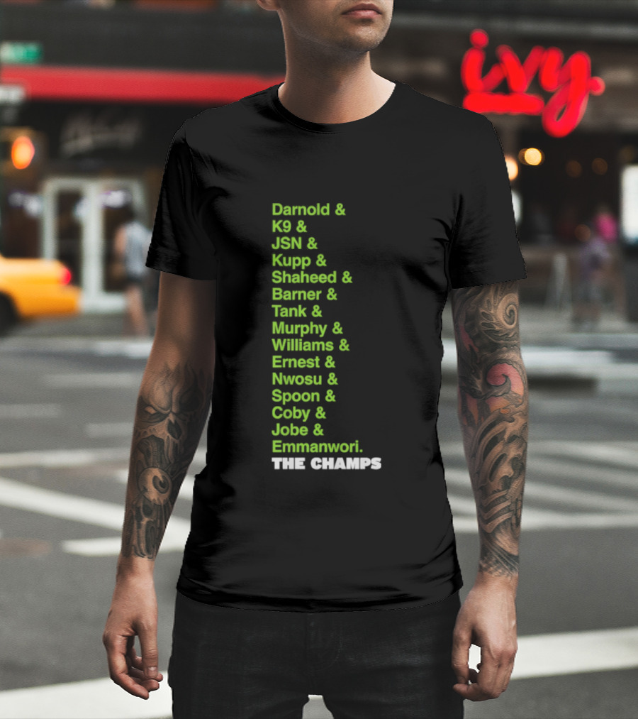 Bamold PG JSN Hugz Seattle Seahawks Champs List Bennet Murphy Williams Emanwori Football T-Shirt