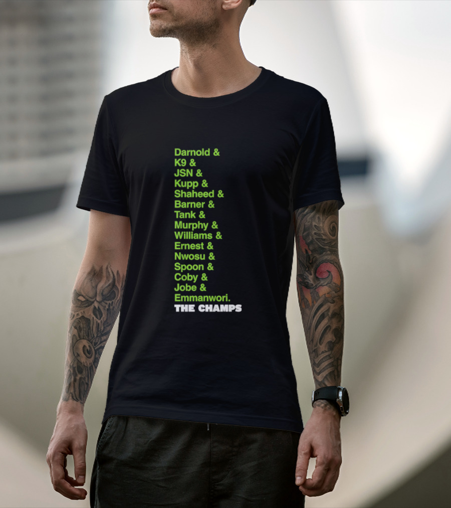 Bamold PG JSN Hugz Seattle Seahawks Champs List Bennet Murphy Williams Emanwori Football T-Shirt