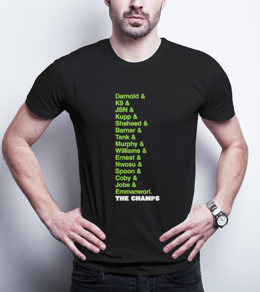 Bamold PG JSN Hugz Seattle Seahawks Champs List Bennet Murphy Williams Emanwori Football T-Shirt