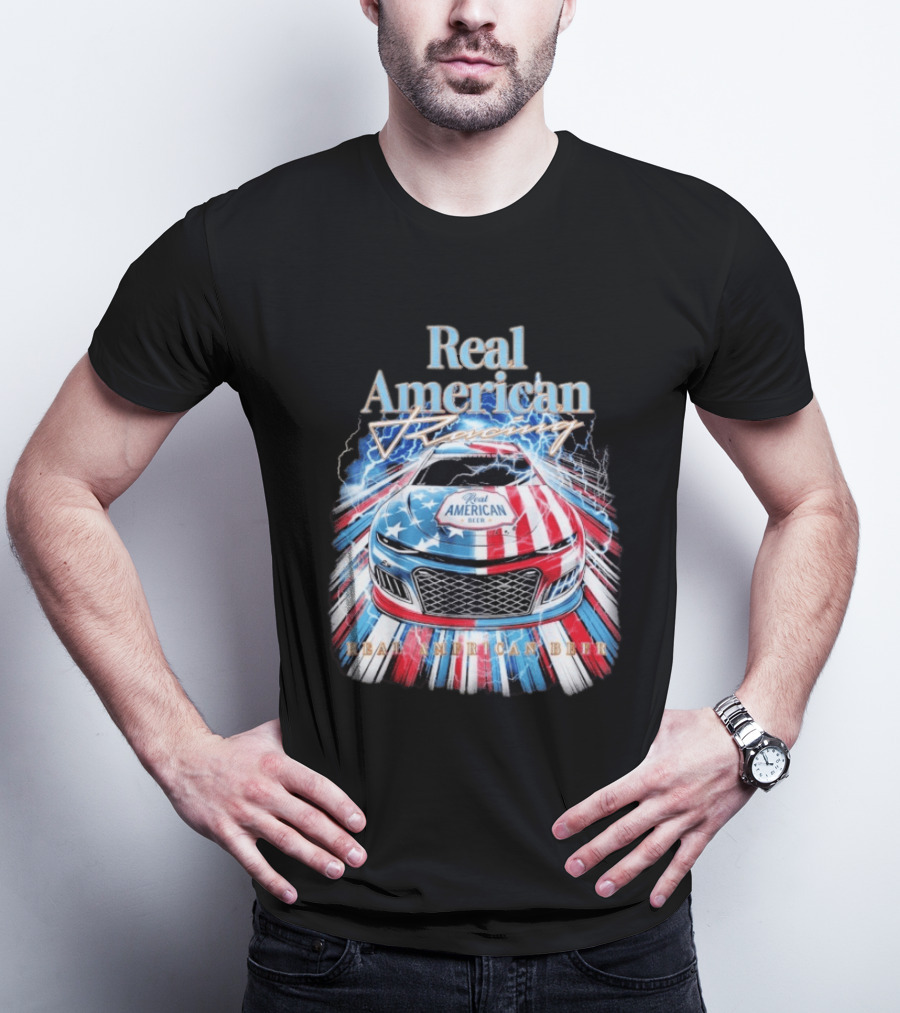 Real American Beer Racing Car With Stars And Stripes T-Shirt