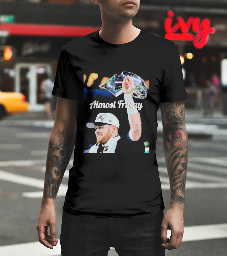Almost Friday Sam Darnold Holding Lombardi Trophy Celebration T-Shirt